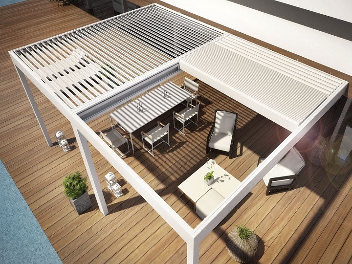 Pergole con tetto scorrevole,pergola apribile con telo retrattile
