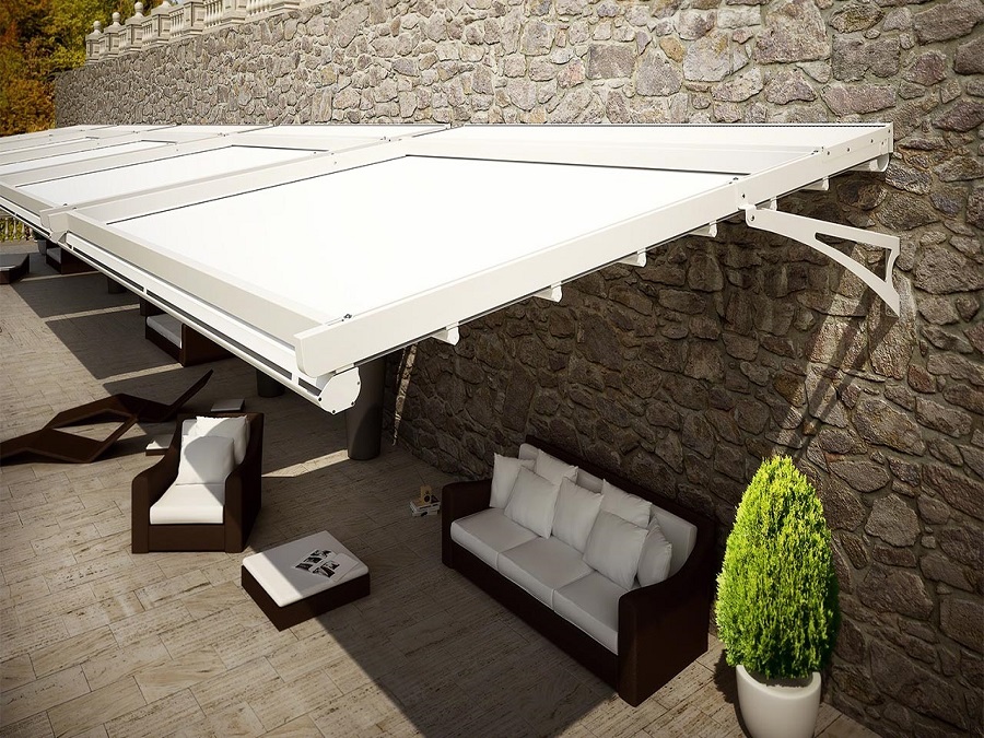 Pergole a sbalzo sospese a parete,in legno,ferro,alluminio